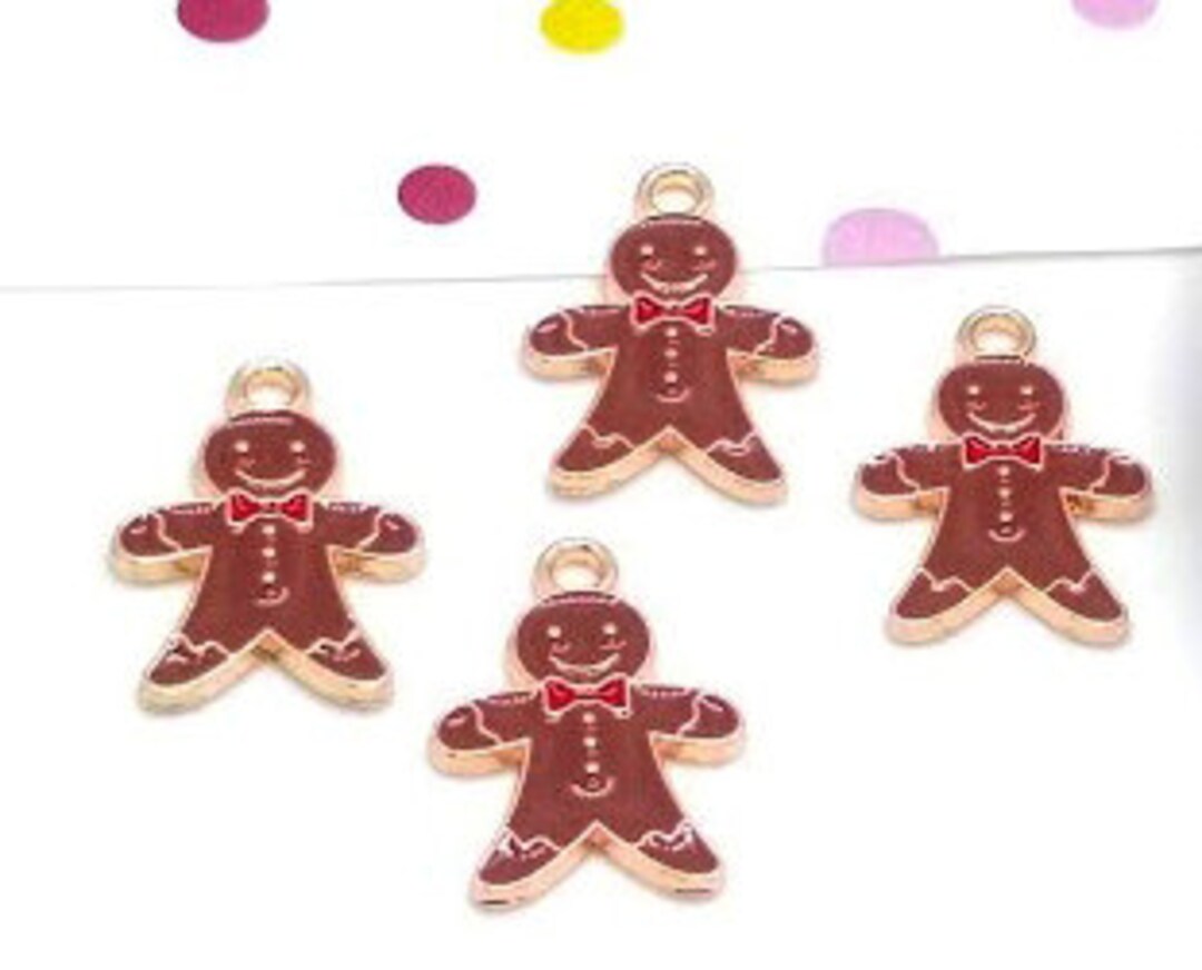 Enamel Gingerbread Charms, Brown & Gold, Christmas Cookie, Jewelry ...
