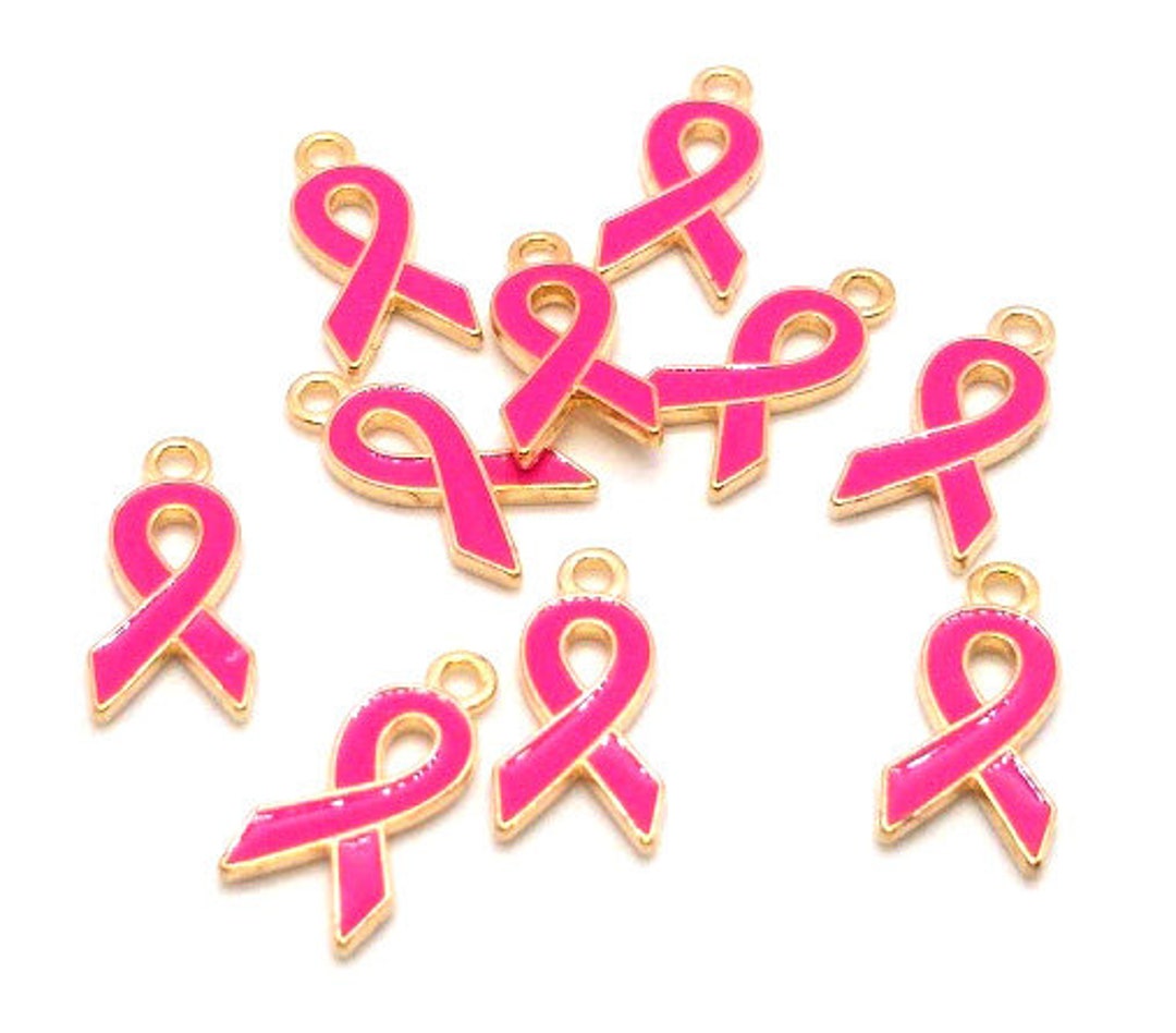 10 Pink Ribbon Charms Awareness Ribbon Breast Cancer - Etsy