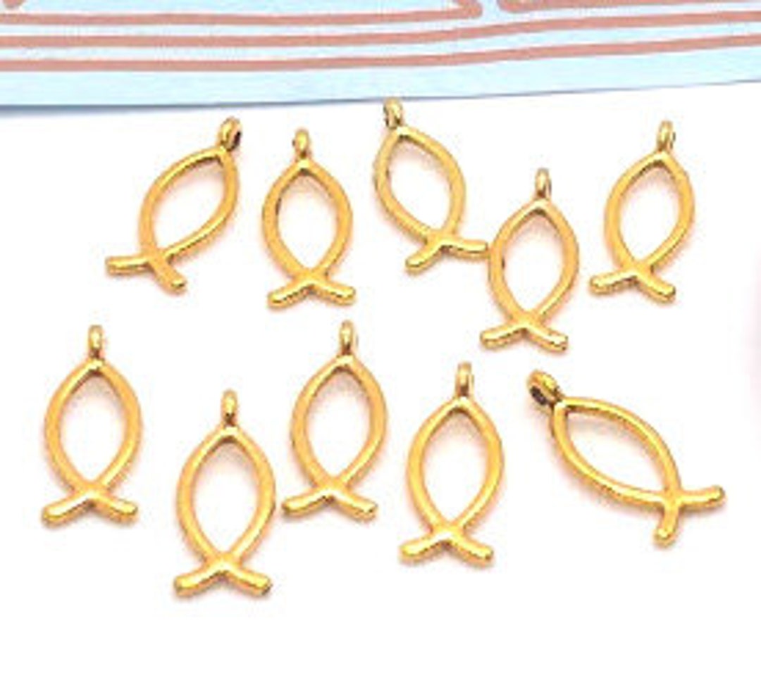 10 Jesus Fish Charms Small Gold Tone Fish Religious Charms Lead Free ...