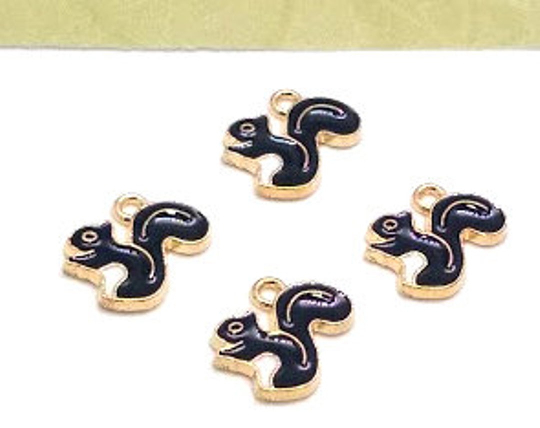 4 or 10 Enamel Squirrel Charms - Small Squirrel Charms- Dark Gray and ...