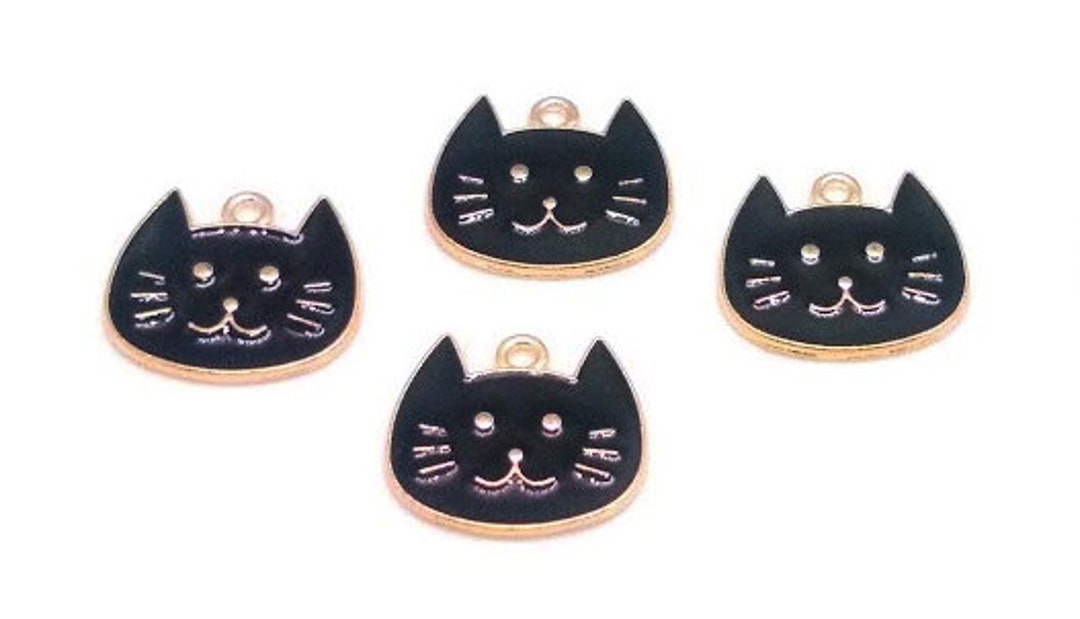 4 or 10 Black Cat Charms - Small Cat Charms- Black and Gold Tone ...