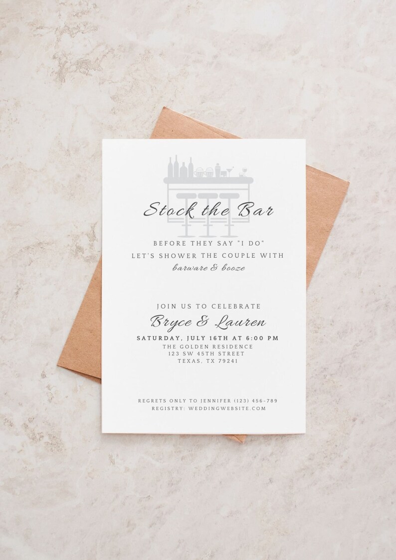 Stock the Bar Invitation, Simple Modern Couples Shower Invitation ...