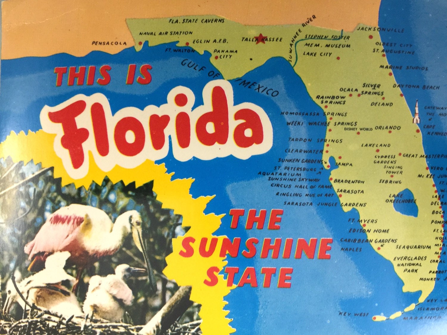 Vintage FL Map Postcard Florida the Sunshine State Greetings From ...
