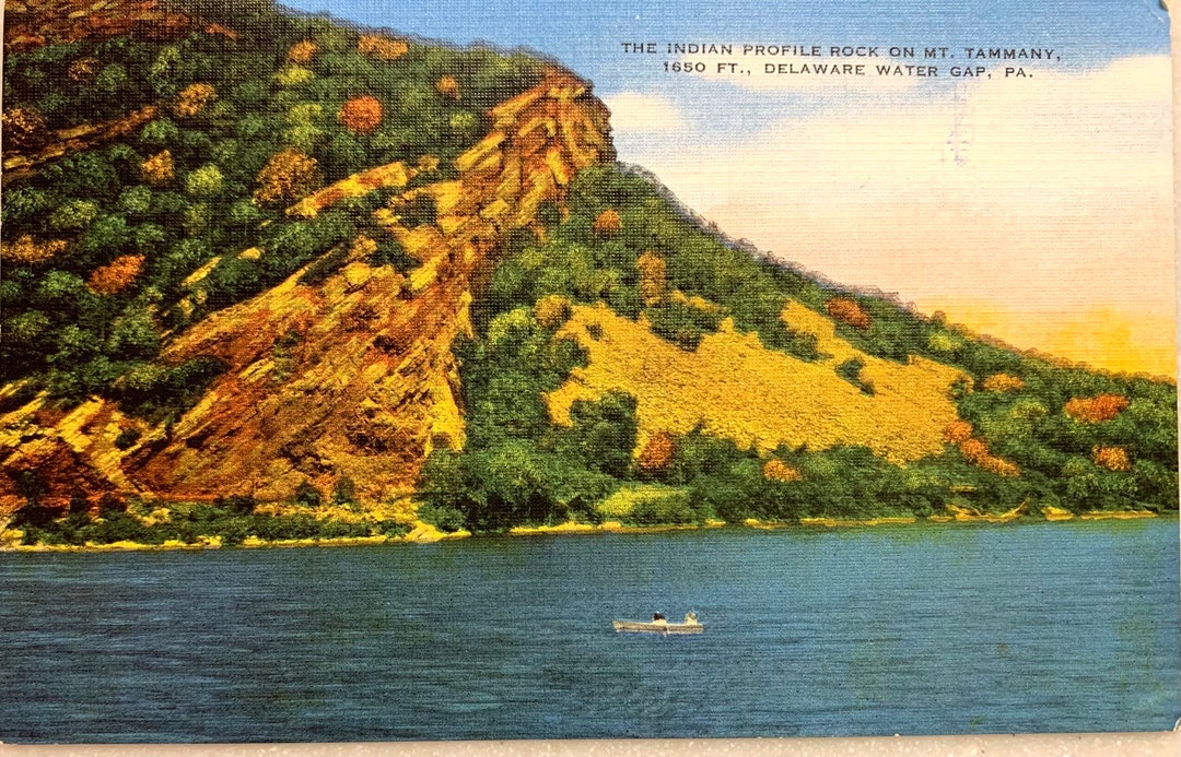 Vintage Postcard Indian Profile Rock on Mt Tammany Delaware Water Gap ...