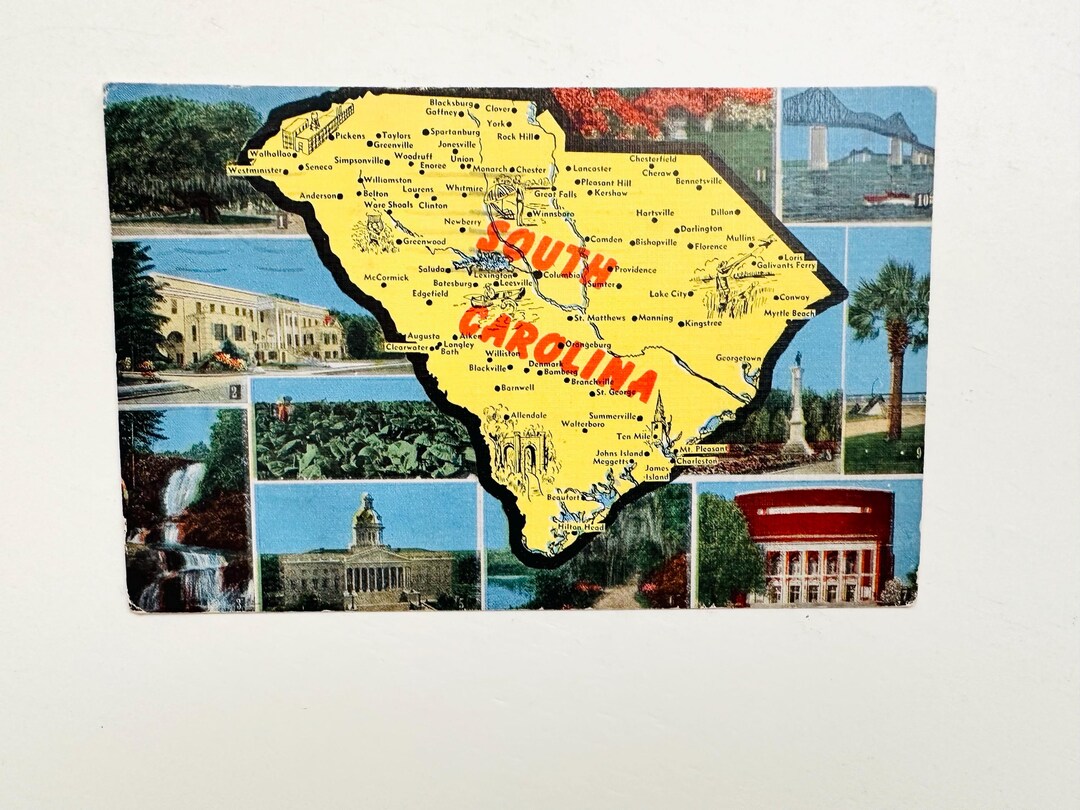 Vintage Postcard S C Map Card Greetings From South Carolina 1954 - Etsy