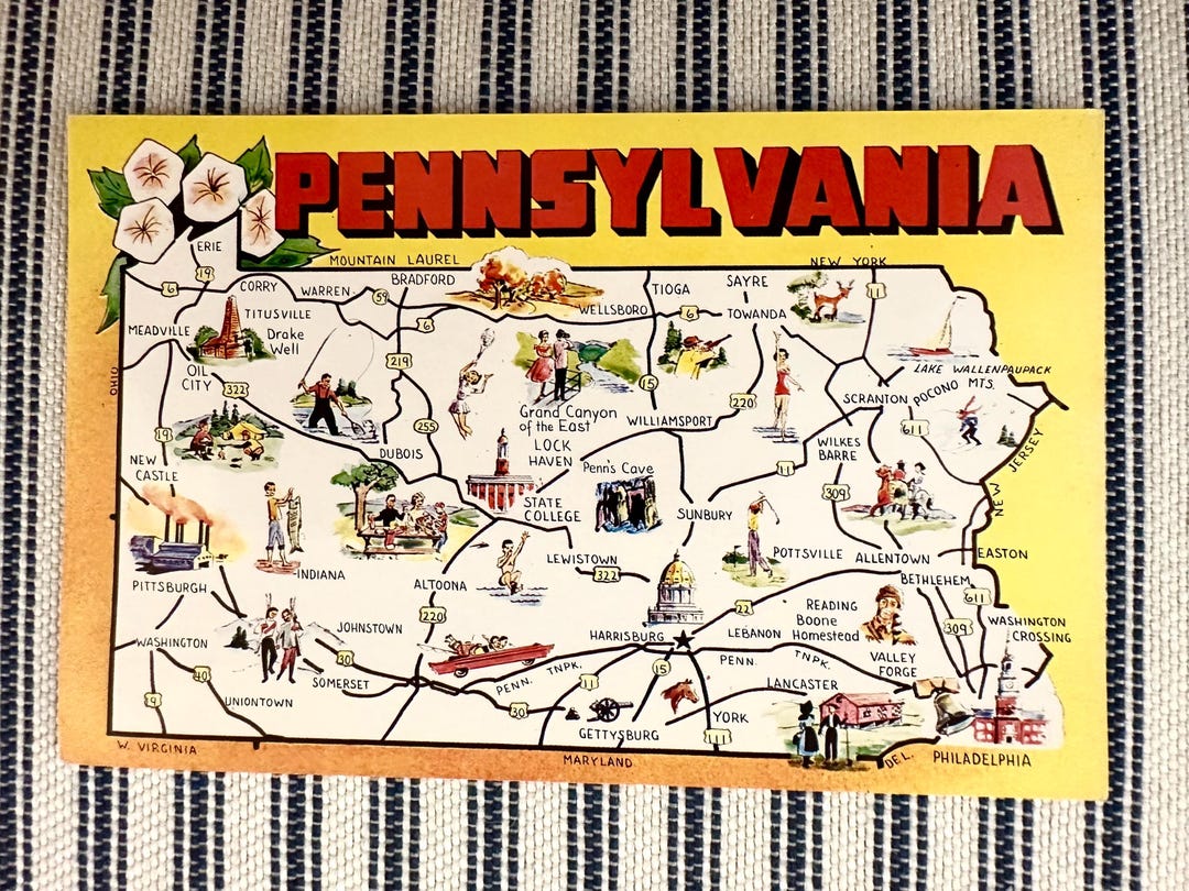 Vintage Postcard Pennsylvania Map Card Keystone State - Etsy