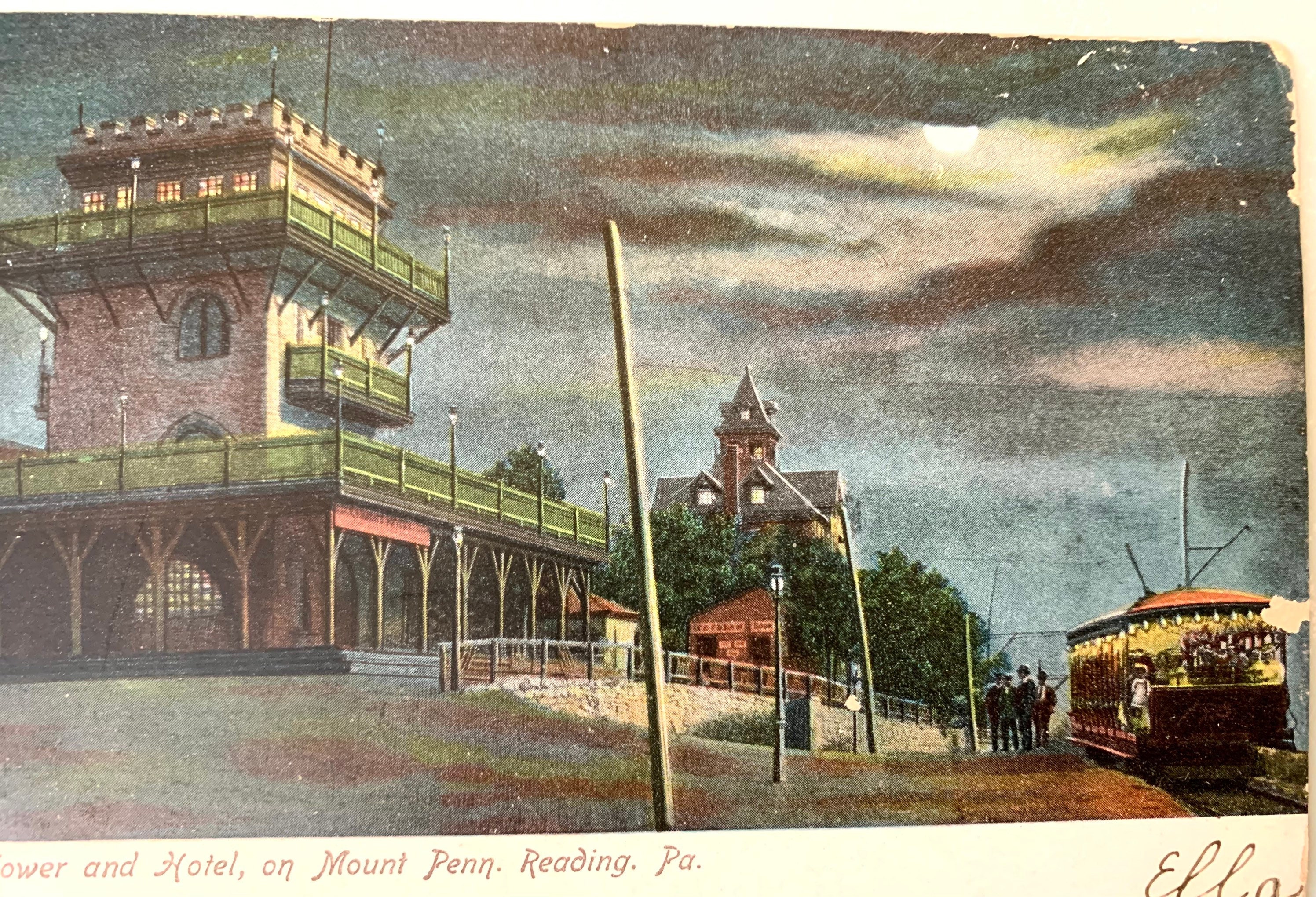 Vintage Postcard Reading PA Skyline Dr Tower and Hotel & Trolley Mt ...