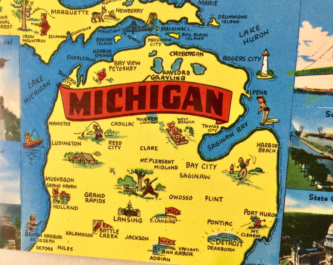 Vintage Postcard Michigan Map the Water Wonderland - Etsy
