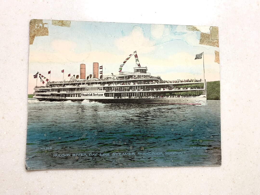 Vintage Giant Postcard Hudson River Poughkeepsie Day Line Steamer ...