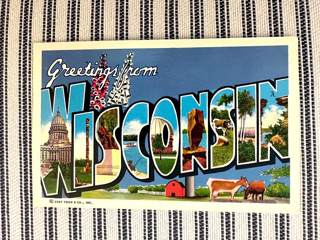 Vintage Postcard Greetings From Wisconsin WI Large Letter - Etsy