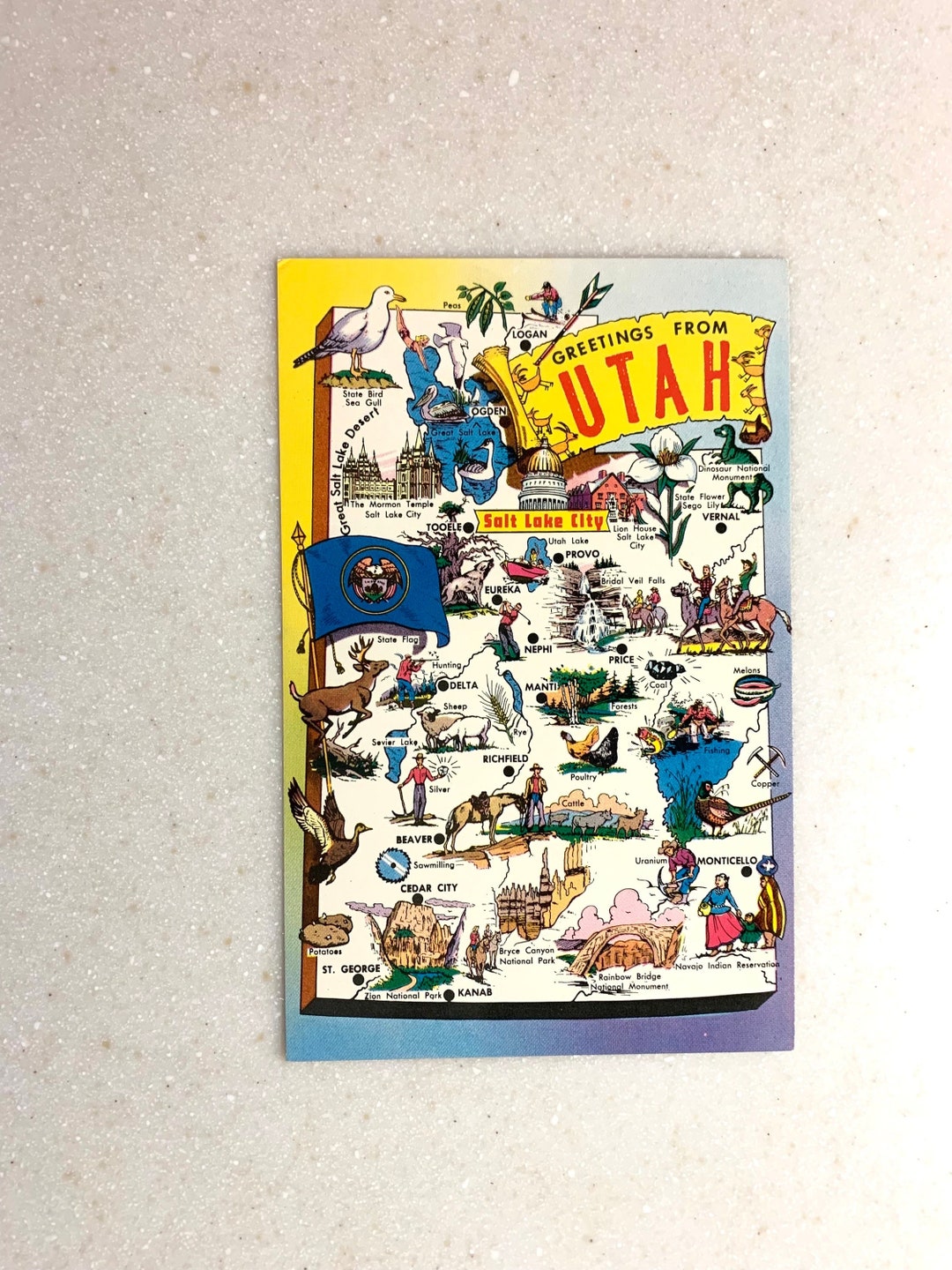 Vintage UT Postcard Utah Map Card Greetings Beehive State - Etsy