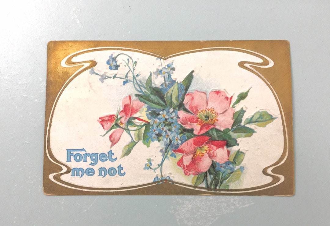 Vintage Forget Me Not Postcard Embossed Pink Flowers and Blue Forget Me ...