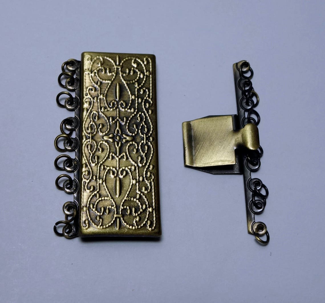 10 MULTI STRAND BOX Clasps, 9 Strands Box Clasp Antique Brass With Jump ...
