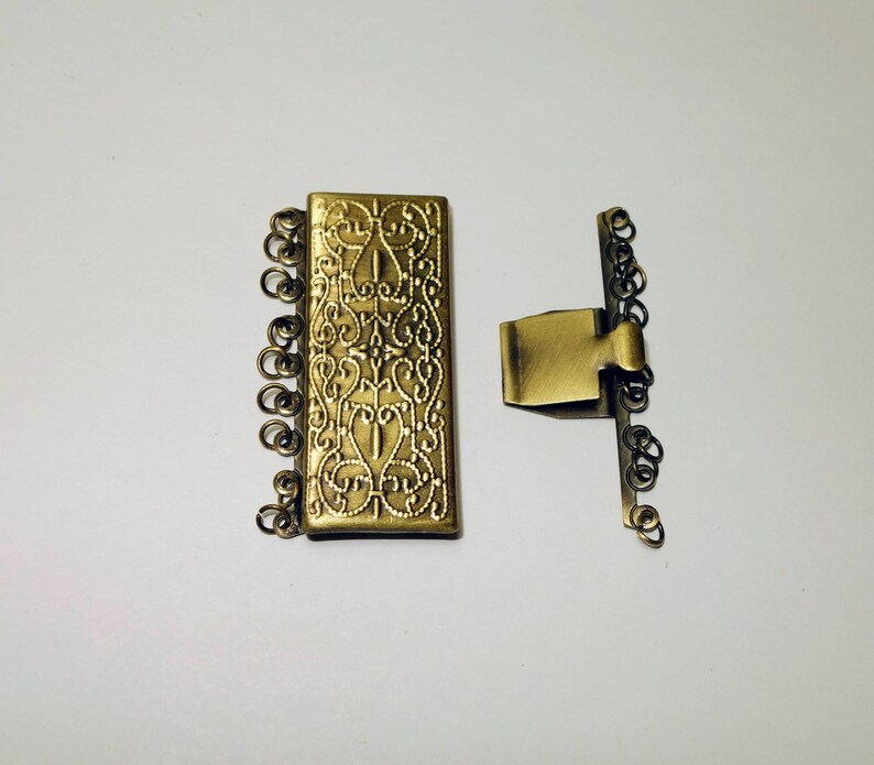10 MULTI STRAND BOX Clasps, 9 Strands Box Clasp Antique Brass With Jump ...