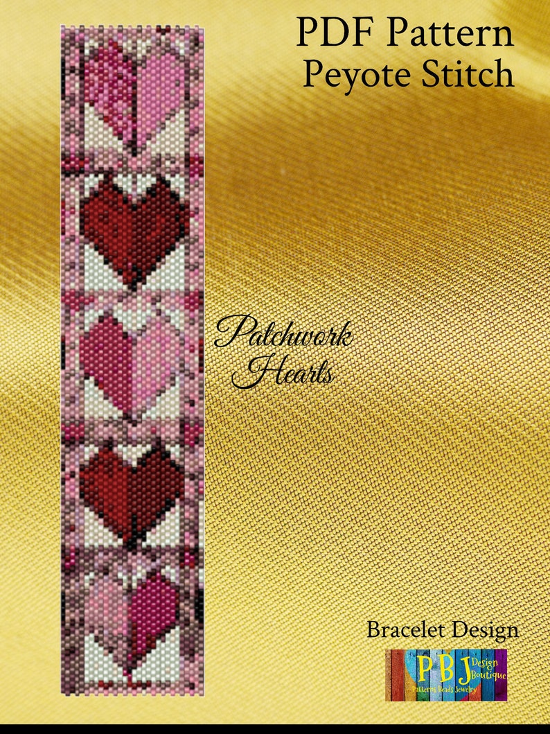 Patchwork Hearts Peyote Pattern, Peyote Bracelet, Peyote Pattern, Heart ...