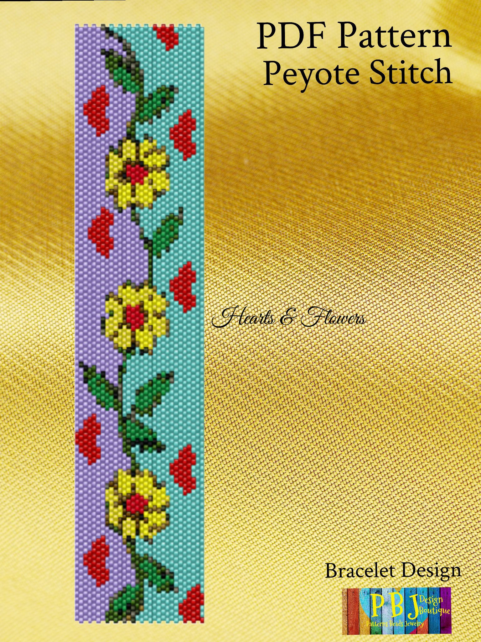 Hearts & Flowers Peyote Pattern, Peyote Layout, Peyote Pattern, Peyote ...