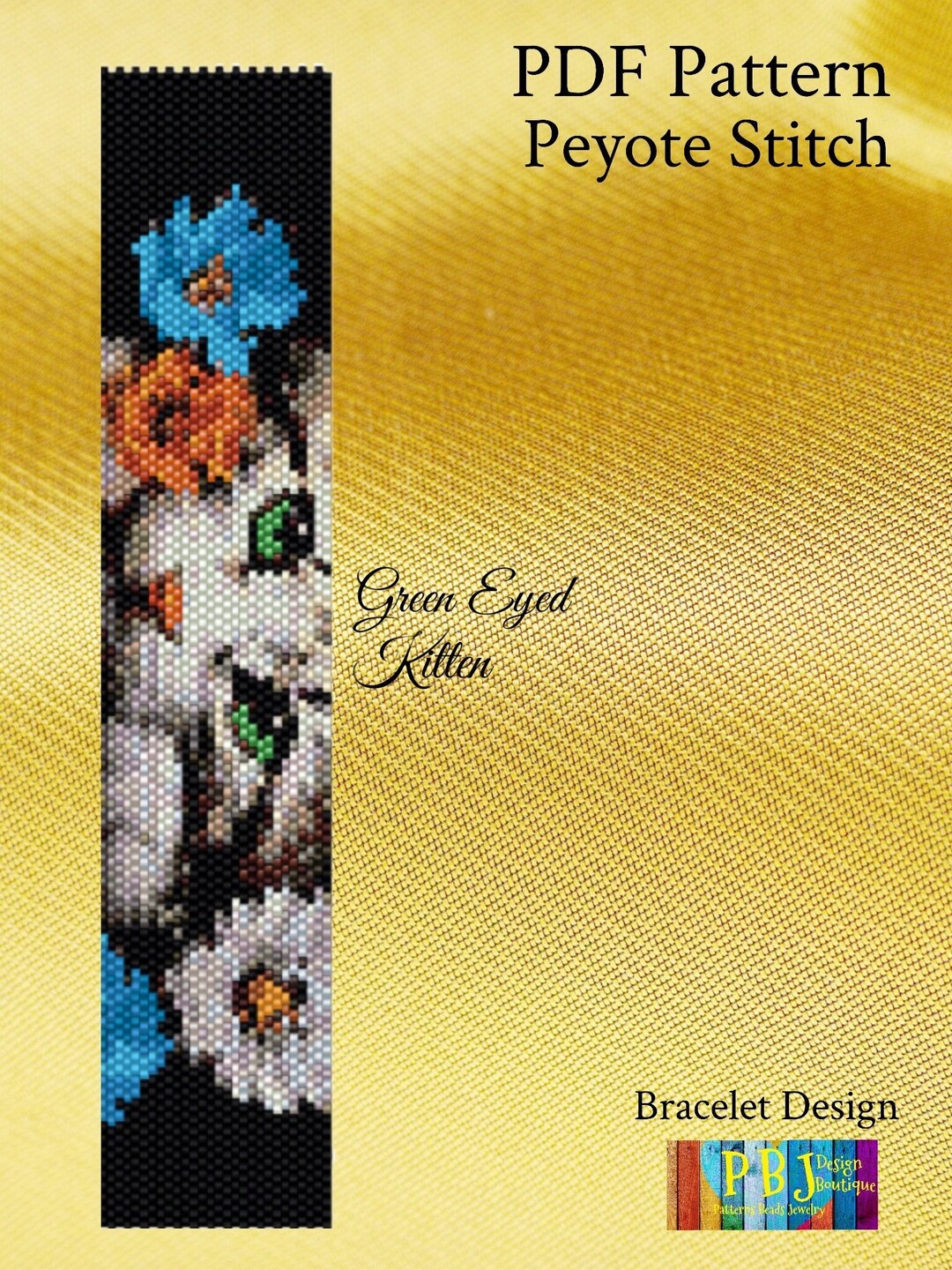 Green Eyed Kitten Peyote Pattern, Peyote Patterns, Peyote, Peyote ...