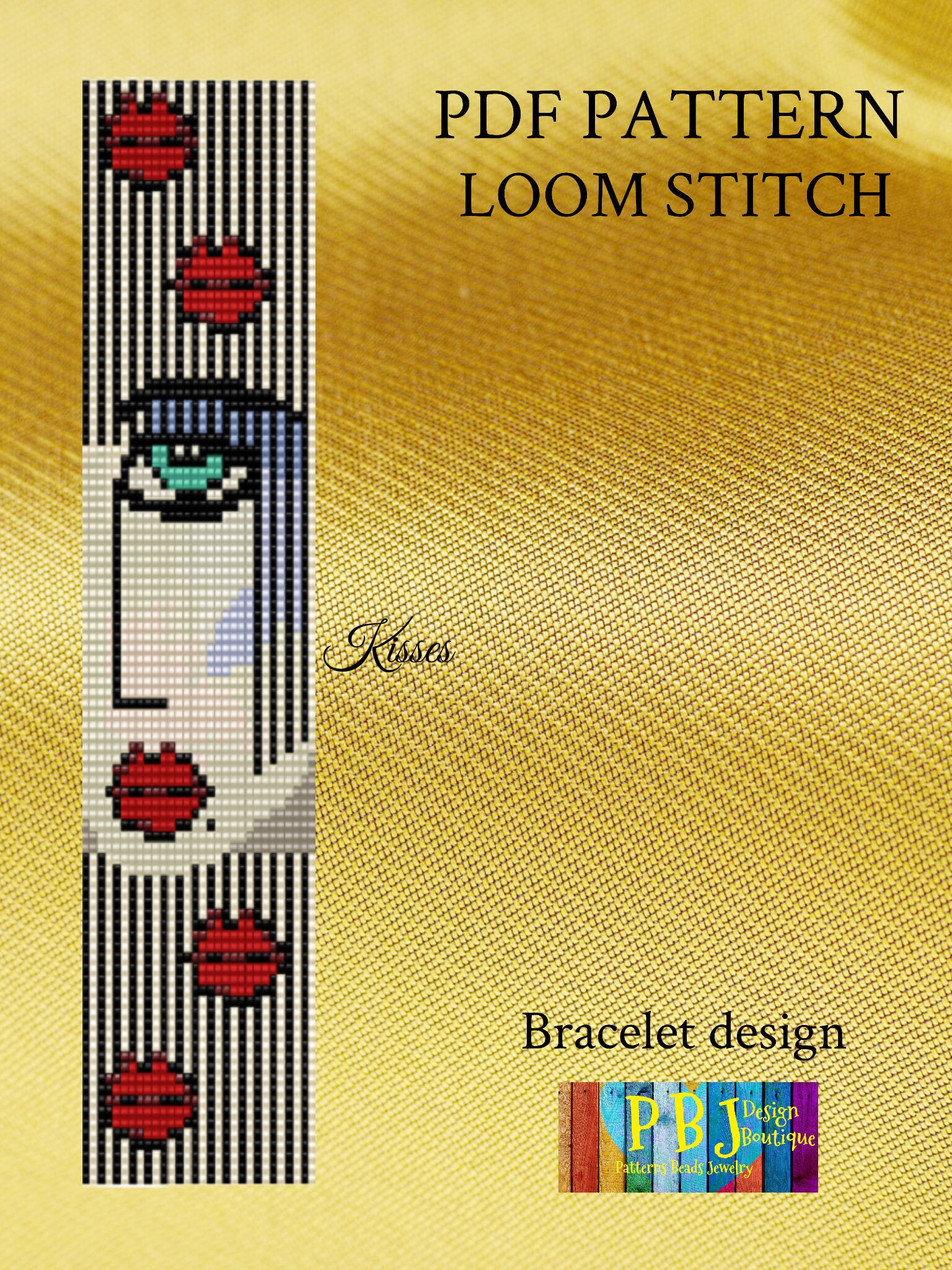 Kisses Loom Pattern, Loom Pattern, Loom Bracelet. Loom Beading, Cuff ...