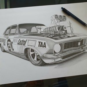 Original Artwork 1972 Brock Holden LJ Torana Drag Car Mashup A3 Fine ...