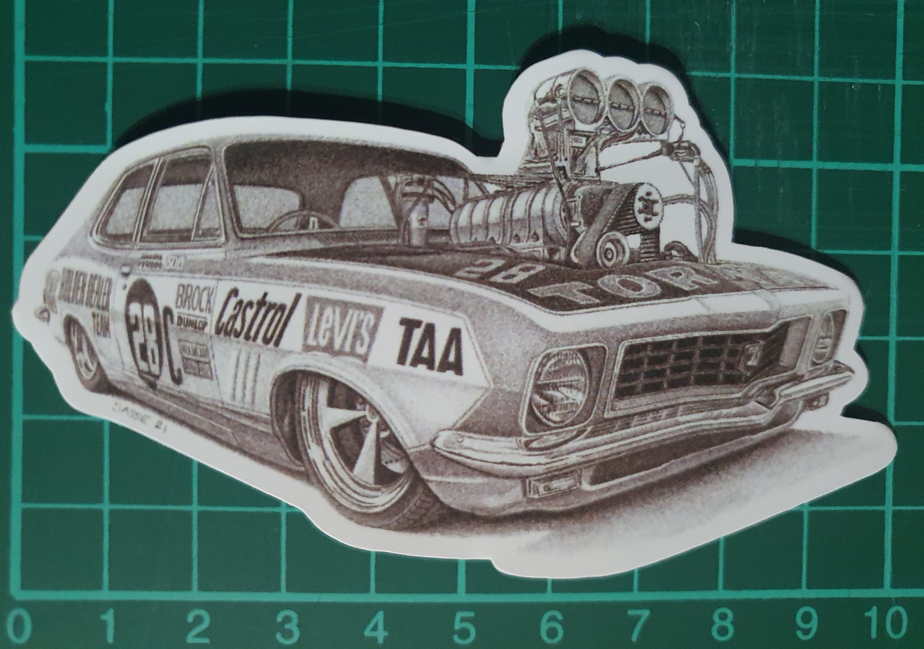 1972 Brock Holden LJ Torana Drag Car Mashup 10cm X 7cm Die Cut Vinyl ...