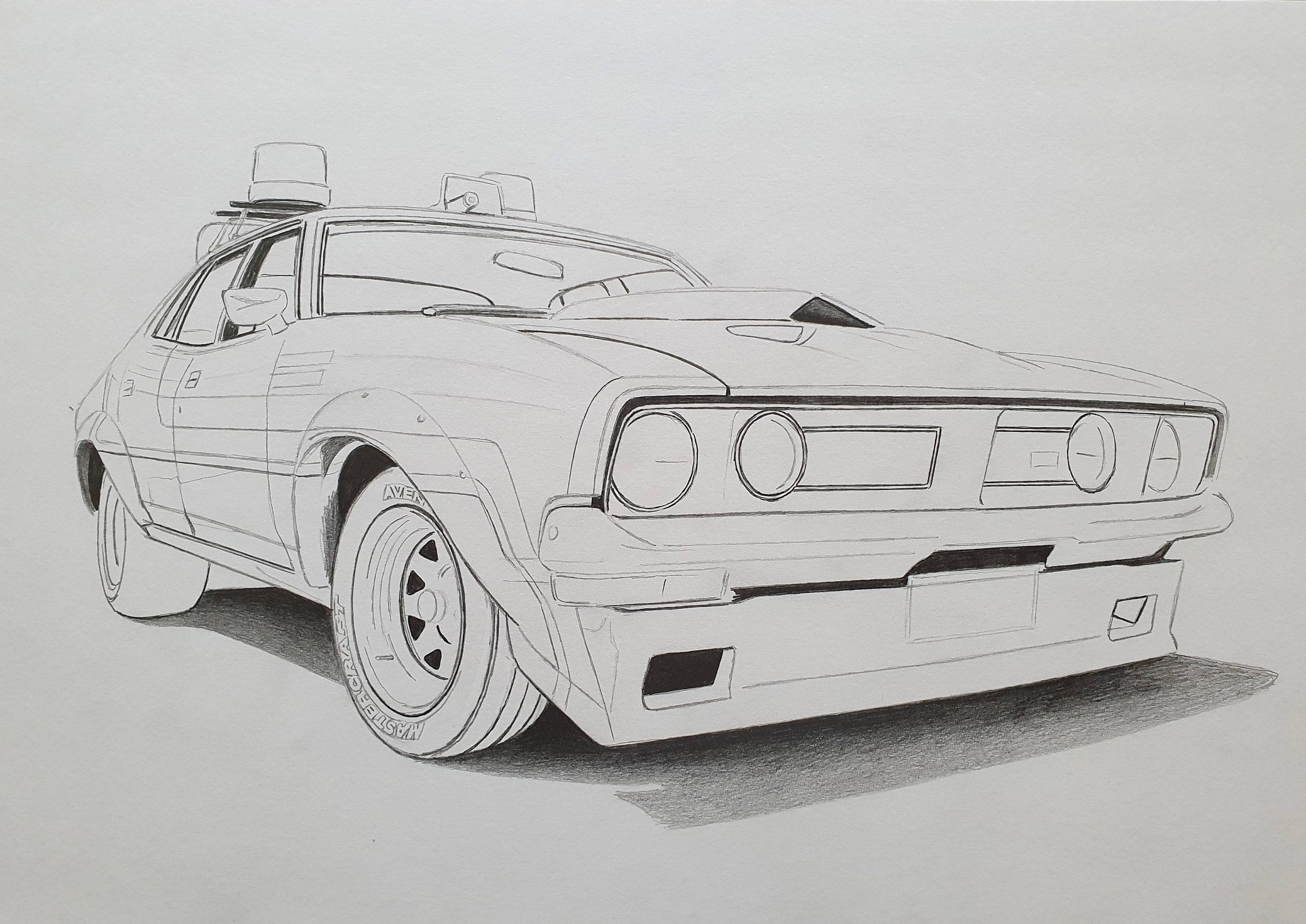 Orginal Artwork Mad Max Interceptor Sedan A3 Fine Art Graphite Pencil ...