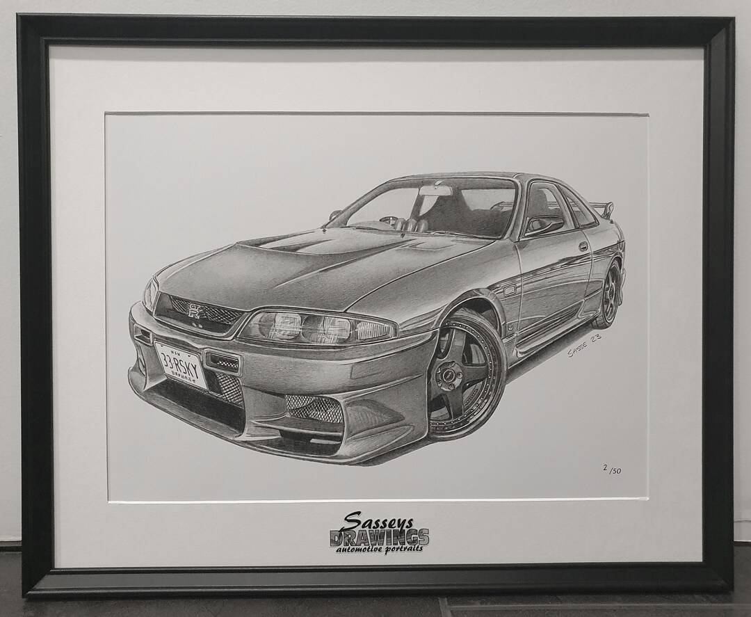 Framed Nissan R33 Skyline Print off Original Pencil Drawing Limited 50 ...