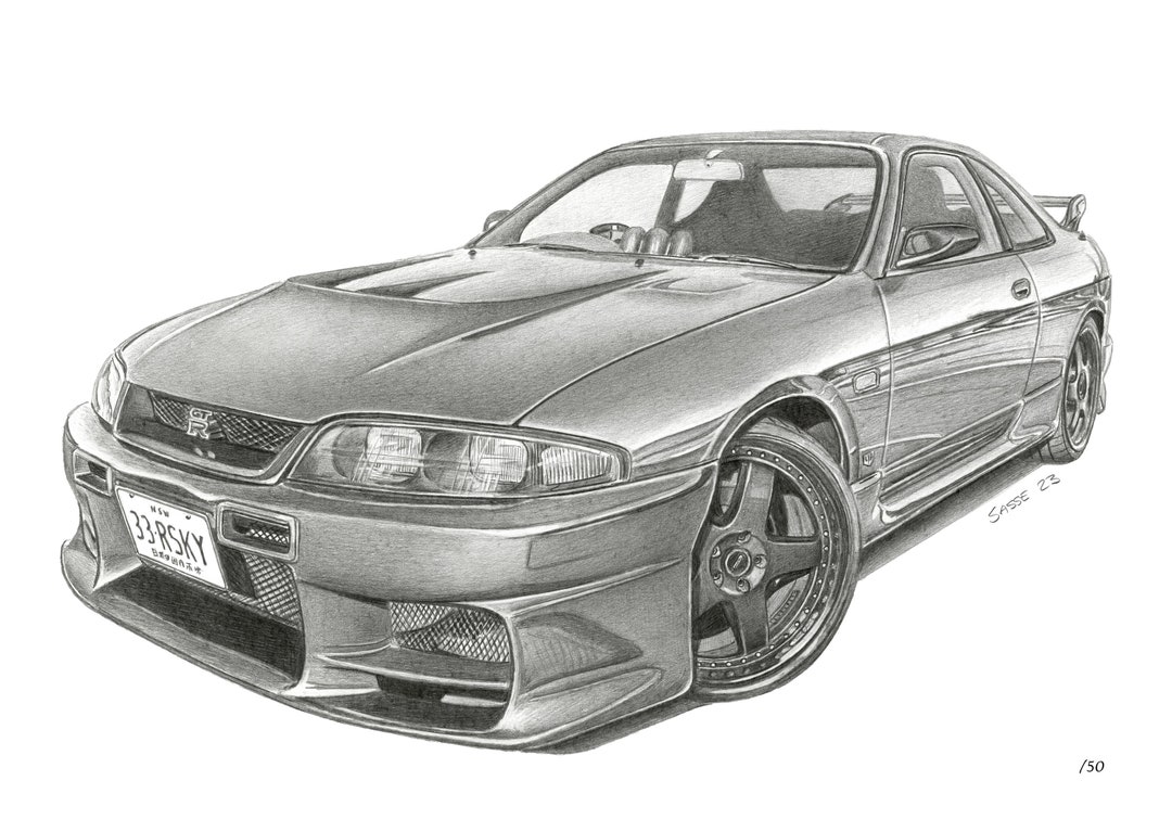 Nissan R33 Skyline Print off Original Pencil Drawing Limited 50 Copies ...