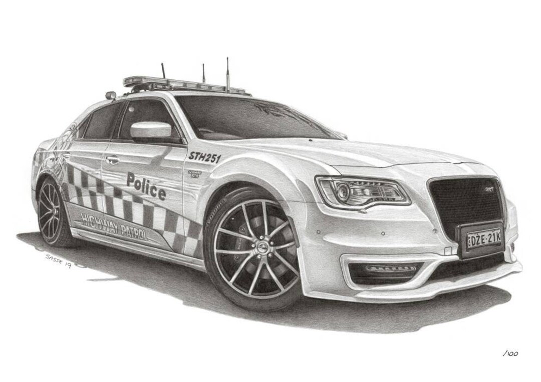 NSW Highway Patrol Chrysler 300C SRT A3 Print off Original Pencil ...