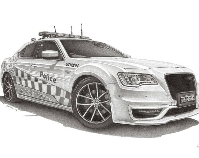 NSW Highway Patrol Chrysler 300C SRT A3 Print off Original Pencil ...