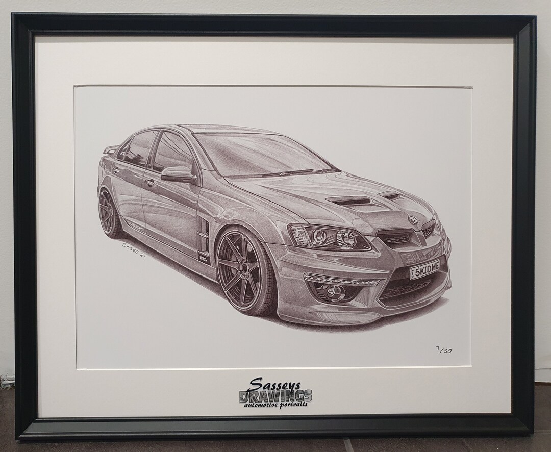Framed Holden VE Clubsport R8 A3 Print off Original Pencil Drawing ...