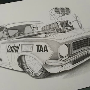 Original Artwork 1972 Brock Holden LJ Torana Drag Car Mashup A3 Fine ...