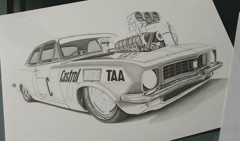 Original Artwork 1972 Brock Holden LJ Torana Drag Car Mashup A3 Fine ...