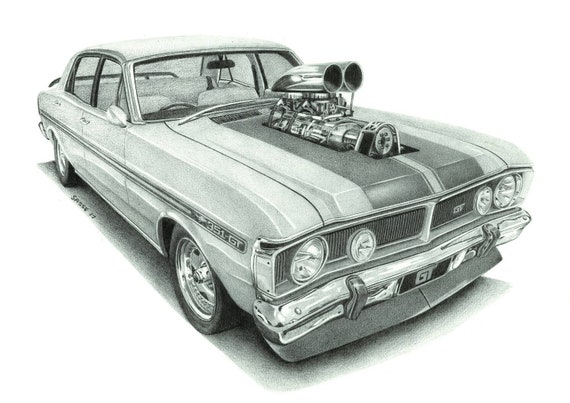 Ford Falcon XYGT Street Machine A3 Print off Original Pencil | Etsy