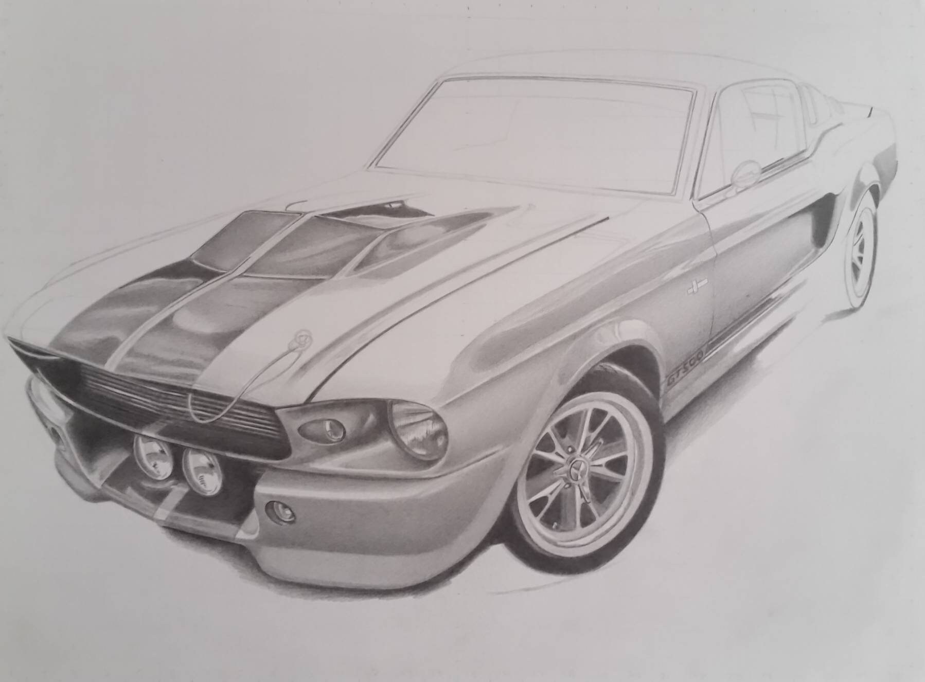 Original Artwork 1967 GT500 Mustang A3 Fine Art Graphite Pencil Drawing ...