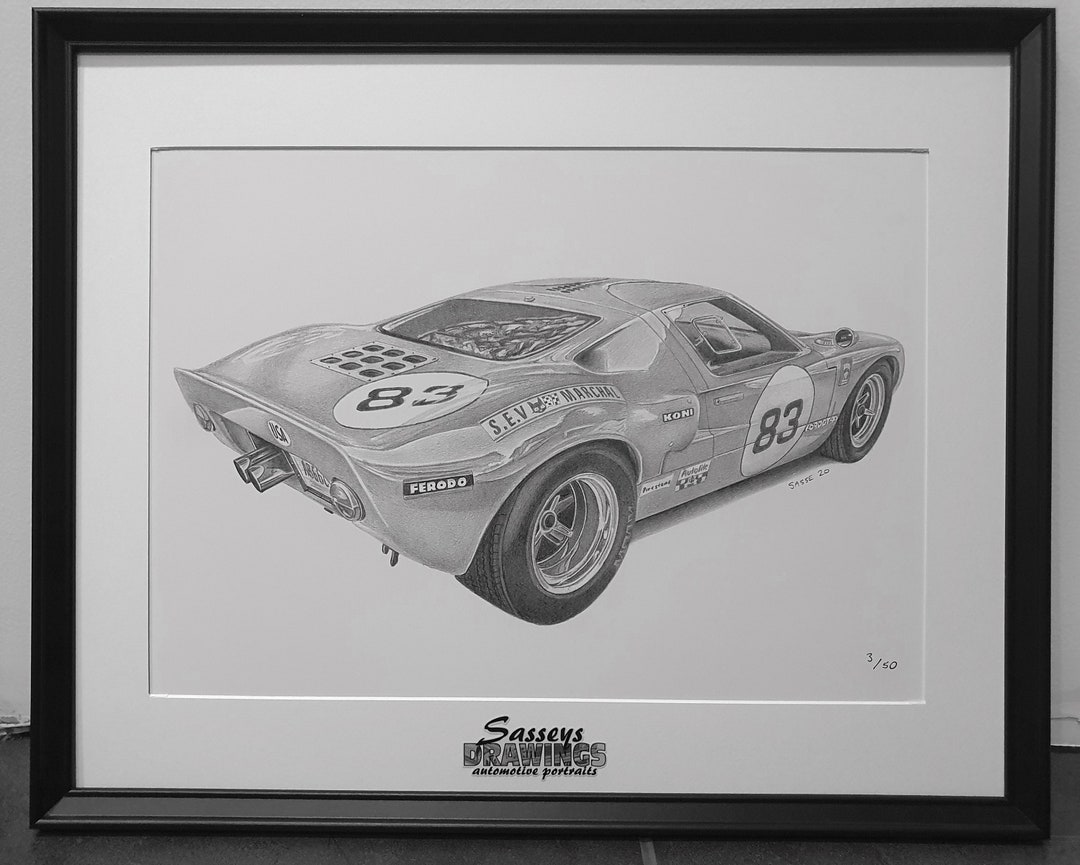 Framed Ford GT40 Race Car A3 Print off Original Pencil Drawing Limited ...