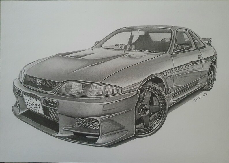 Orginal Artwork Nissan Skyline R33 GTR A3 Fine Art Graphite Pencil ...