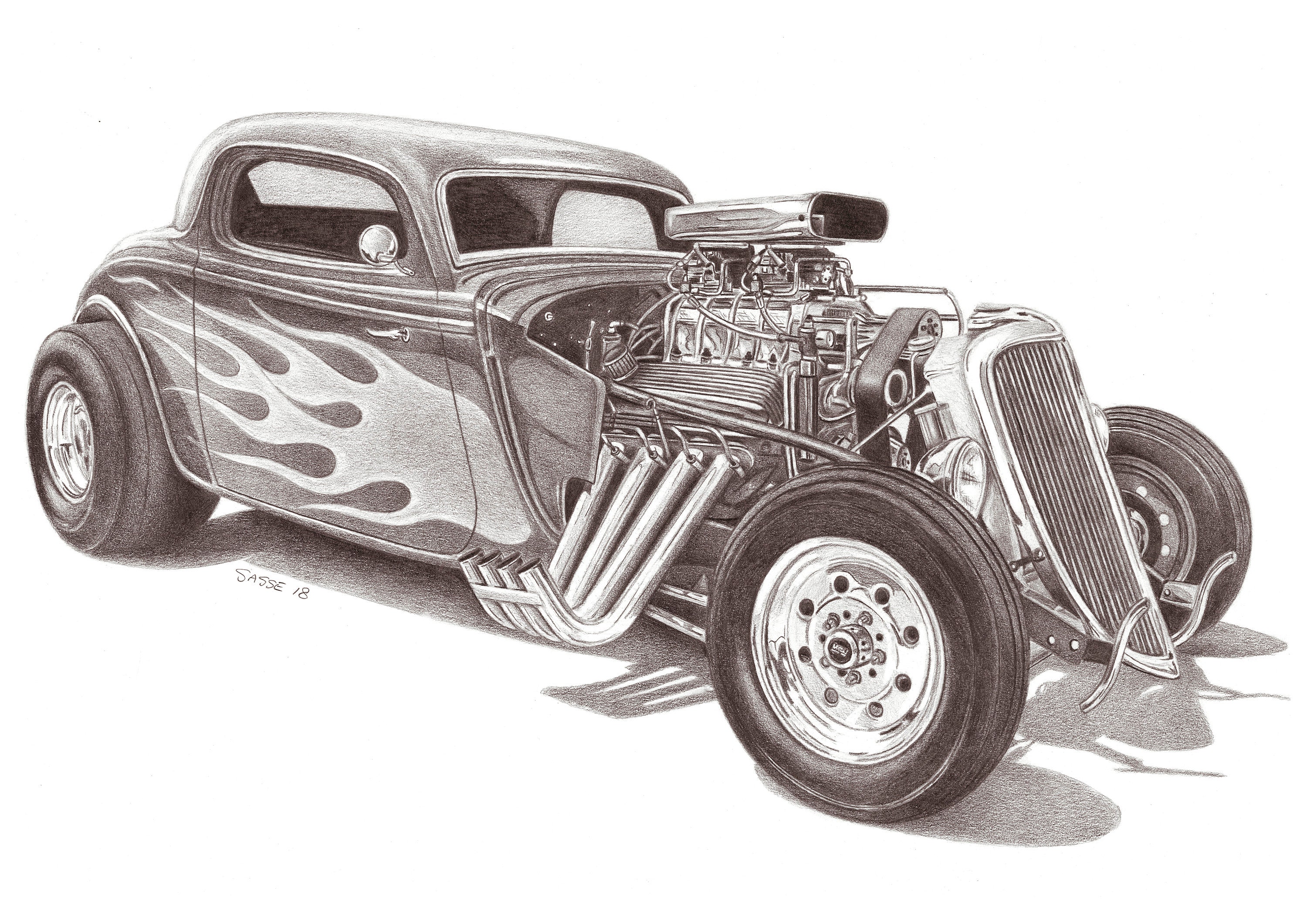 Framed 1934 Ford Coupe Hotrod A3 Print off Original Pencil Drawing ...