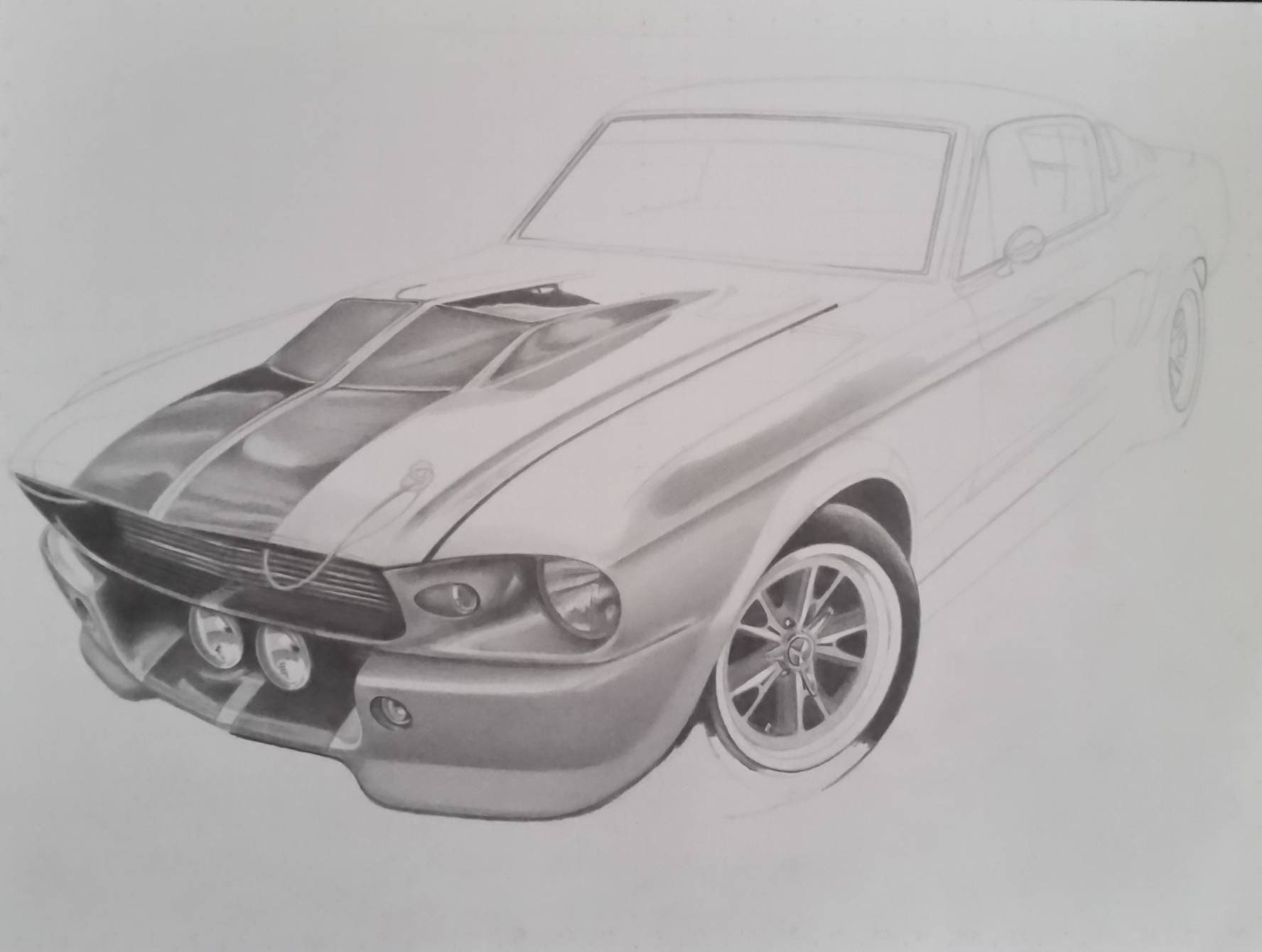 Original Artwork 1967 GT500 Mustang A3 Fine Art Graphite Pencil Drawing ...