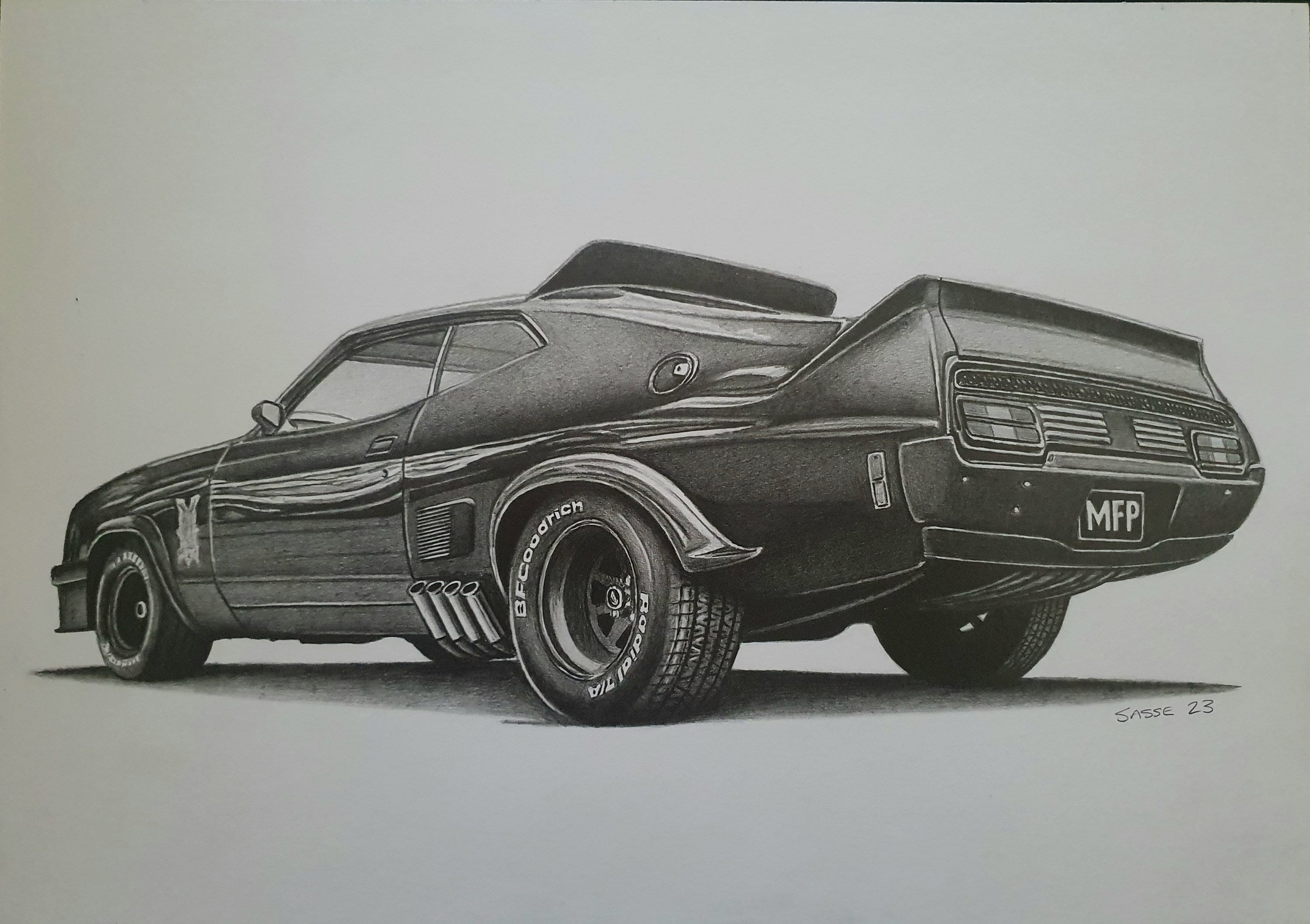 Orginal Artwork Mad Max Interceptor A3 Fine Art Graphite Pencil Drawing ...