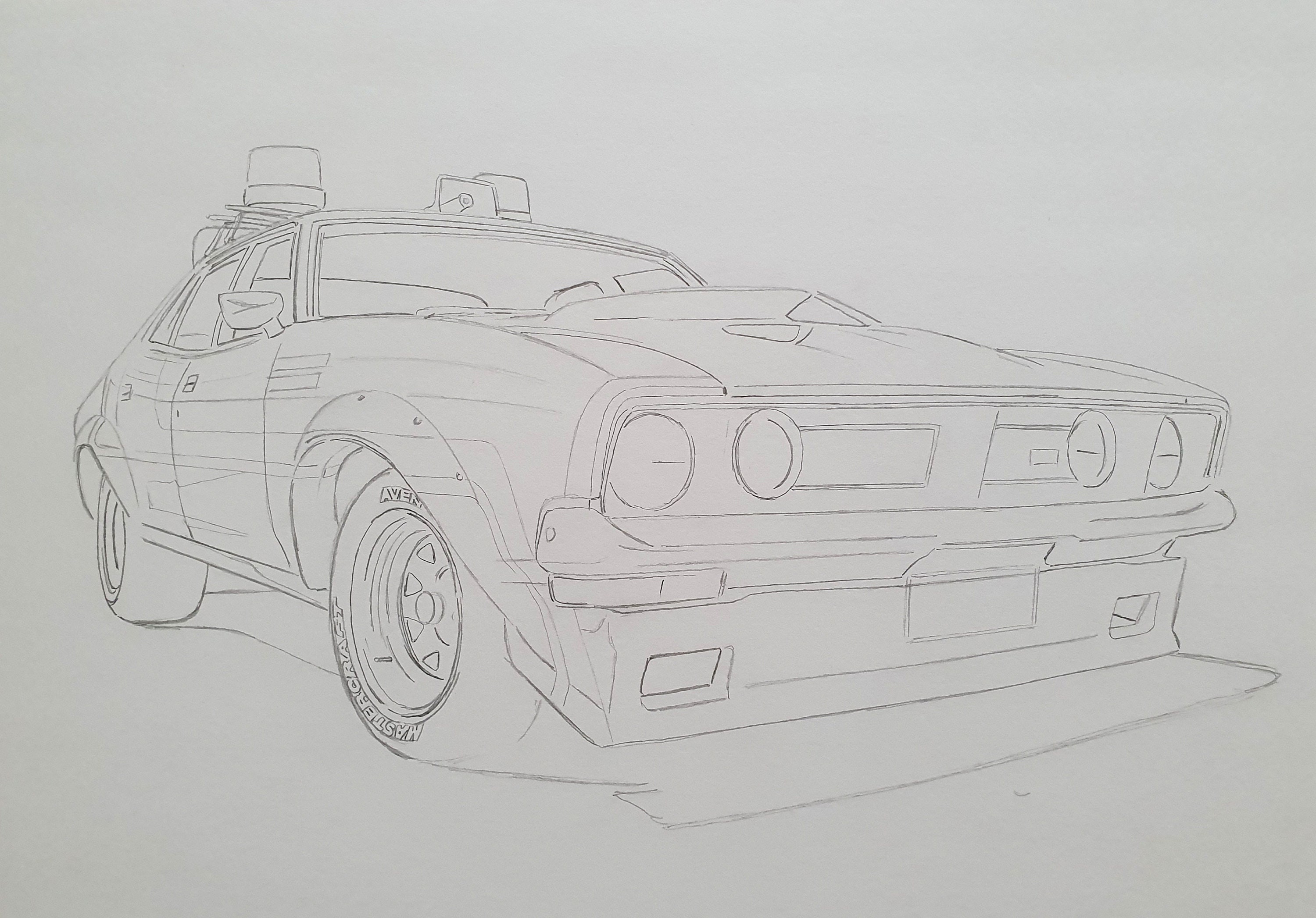 Orginal Artwork Mad Max Interceptor Sedan A3 Fine Art Graphite Pencil ...