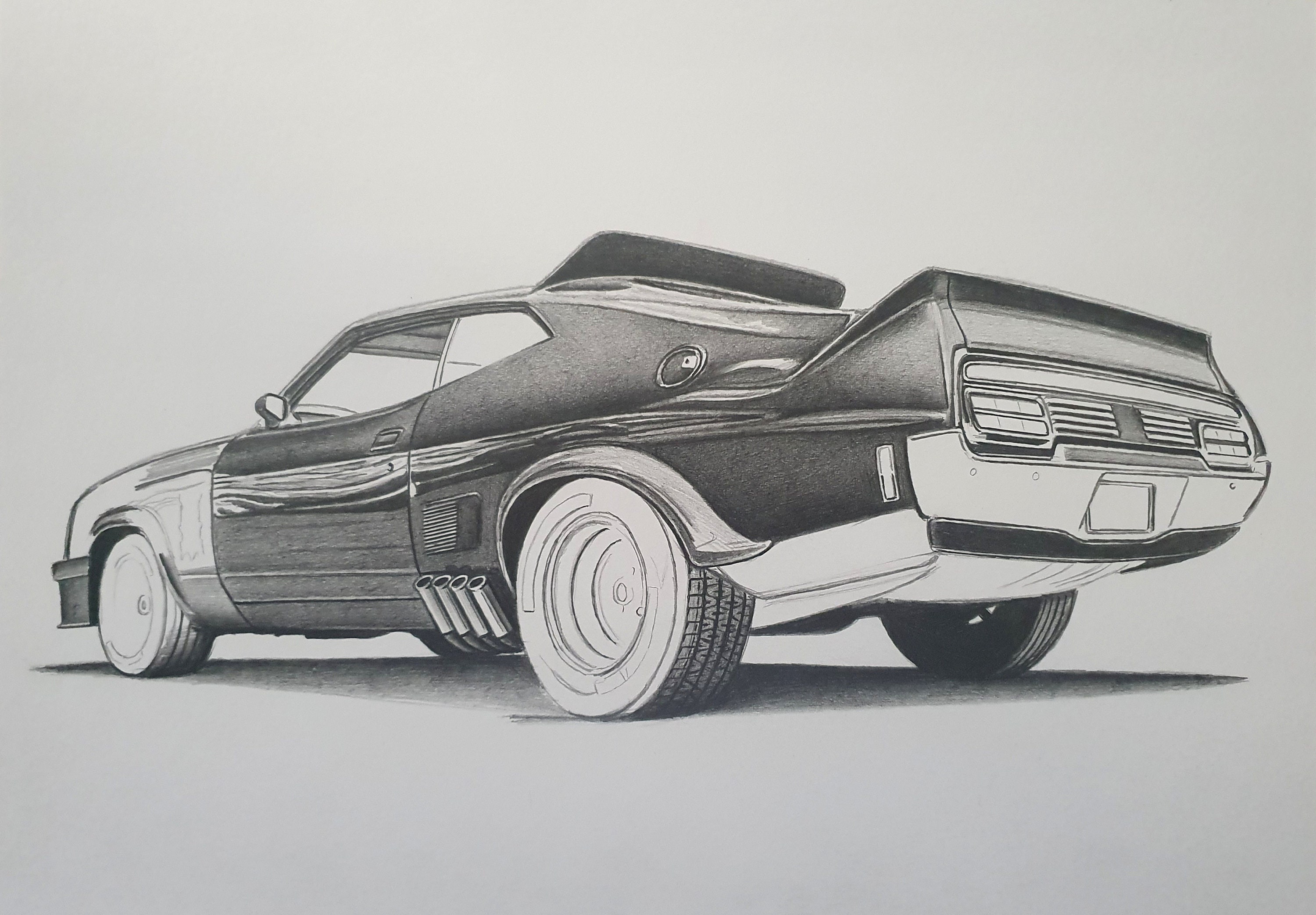 Orginal Artwork Mad Max Interceptor A3 Fine Art Graphite Pencil Drawing ...