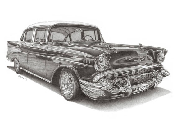 1957 Chevrolet Sedan A3 Print off Original Pencil Drawing | Etsy