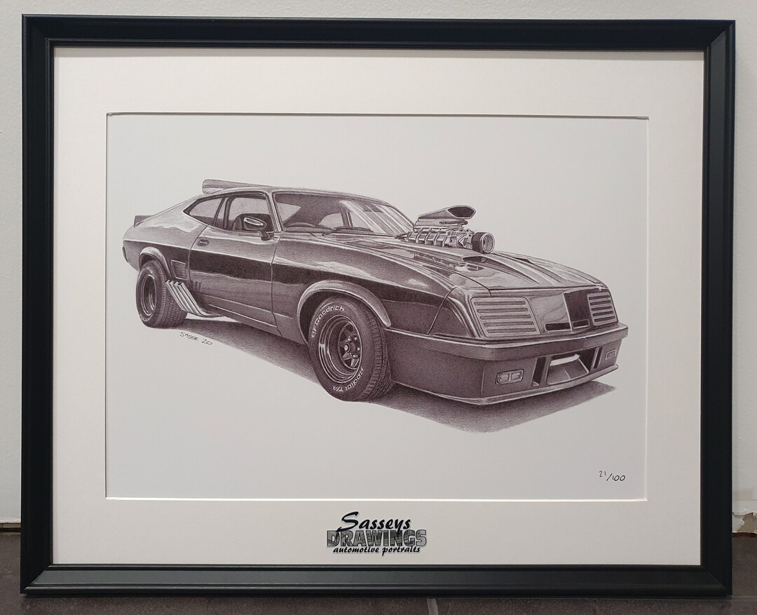 Framed Mad Max MFP XB Falcon Interceptor A3 Print off Original Pencil ...