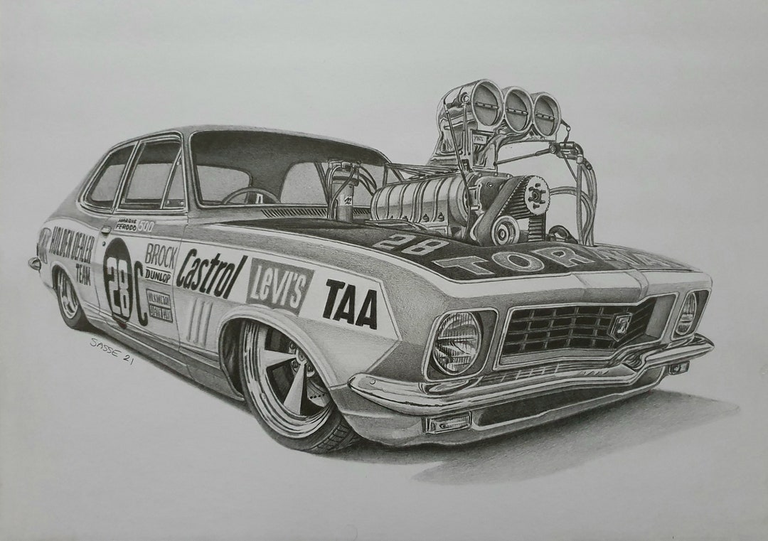 Original Artwork 1972 Brock Holden LJ Torana Drag Car Mashup A3 Fine ...