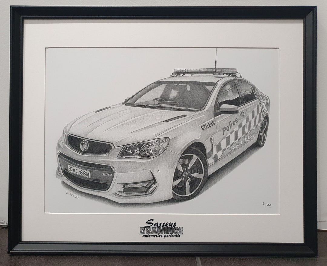 Framed NSW Highway Patrol Commodore VF SS A3 Print off Original Pencil ...