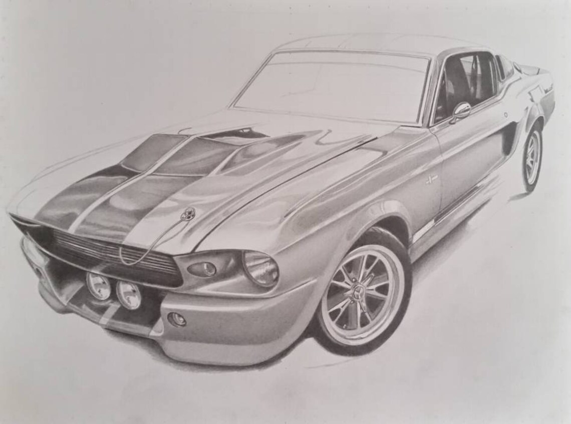 Original Artwork 1967 GT500 Mustang A3 Fine Art Graphite Pencil Drawing ...