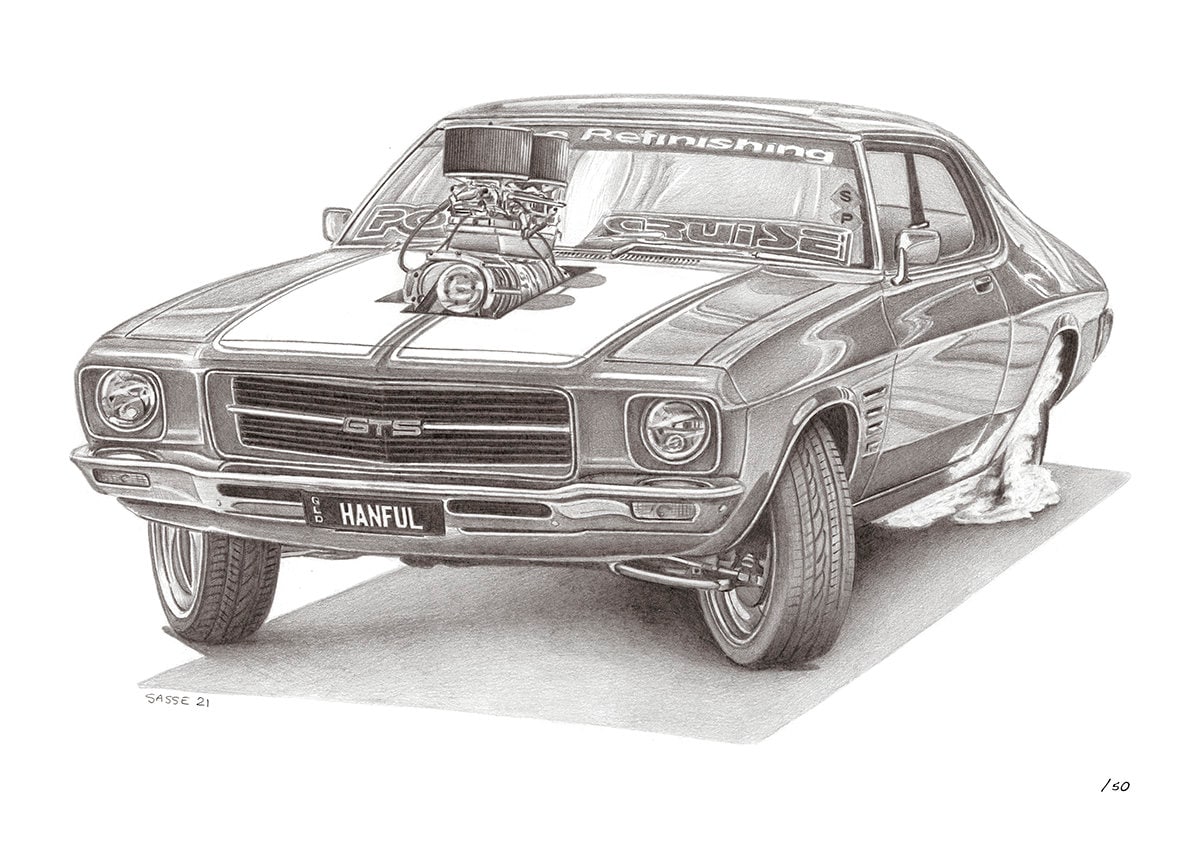 Holden 1971 HQ GTS Monaro "hanful" A3 Print off Original Pencil Drawing ...