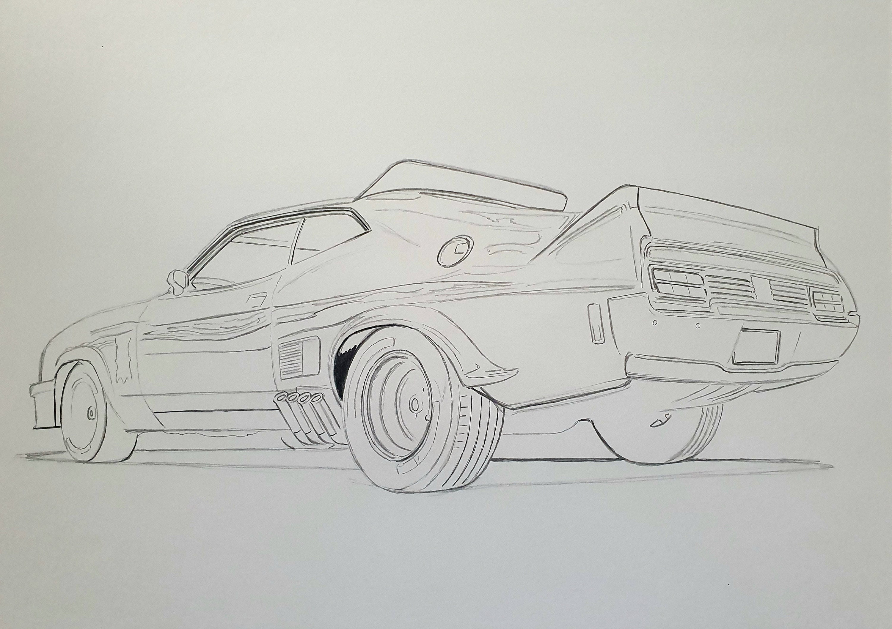 Orginal Artwork Mad Max Interceptor A3 Fine Art Graphite Pencil Drawing ...
