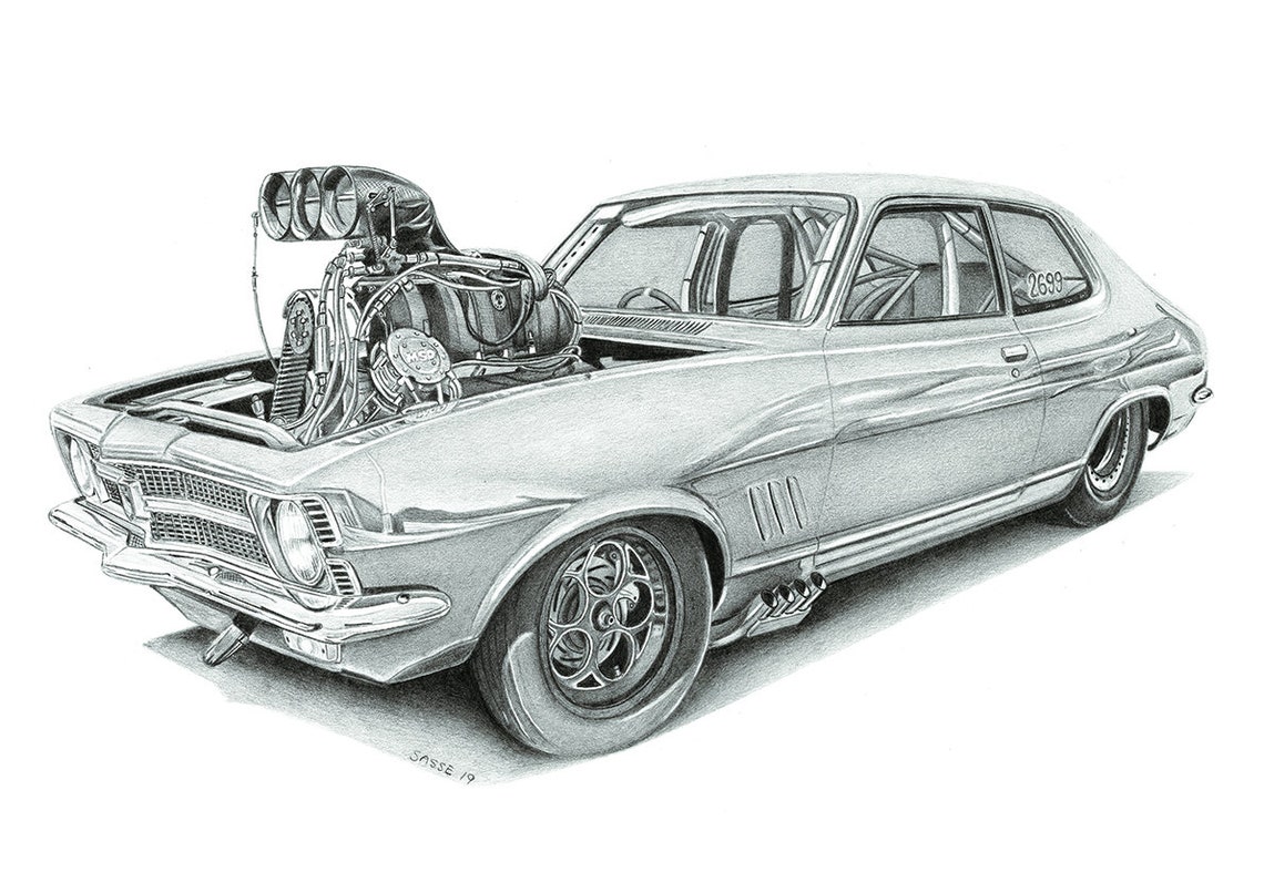 1969 Holden LC Torana Drag Car A3 Print off Original Pencil Drawing ...