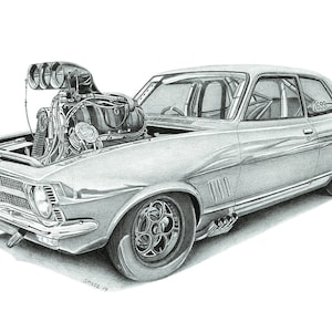 Framed 1969 Holden LC Torana Drag Car A3 Print off Original Pencil ...